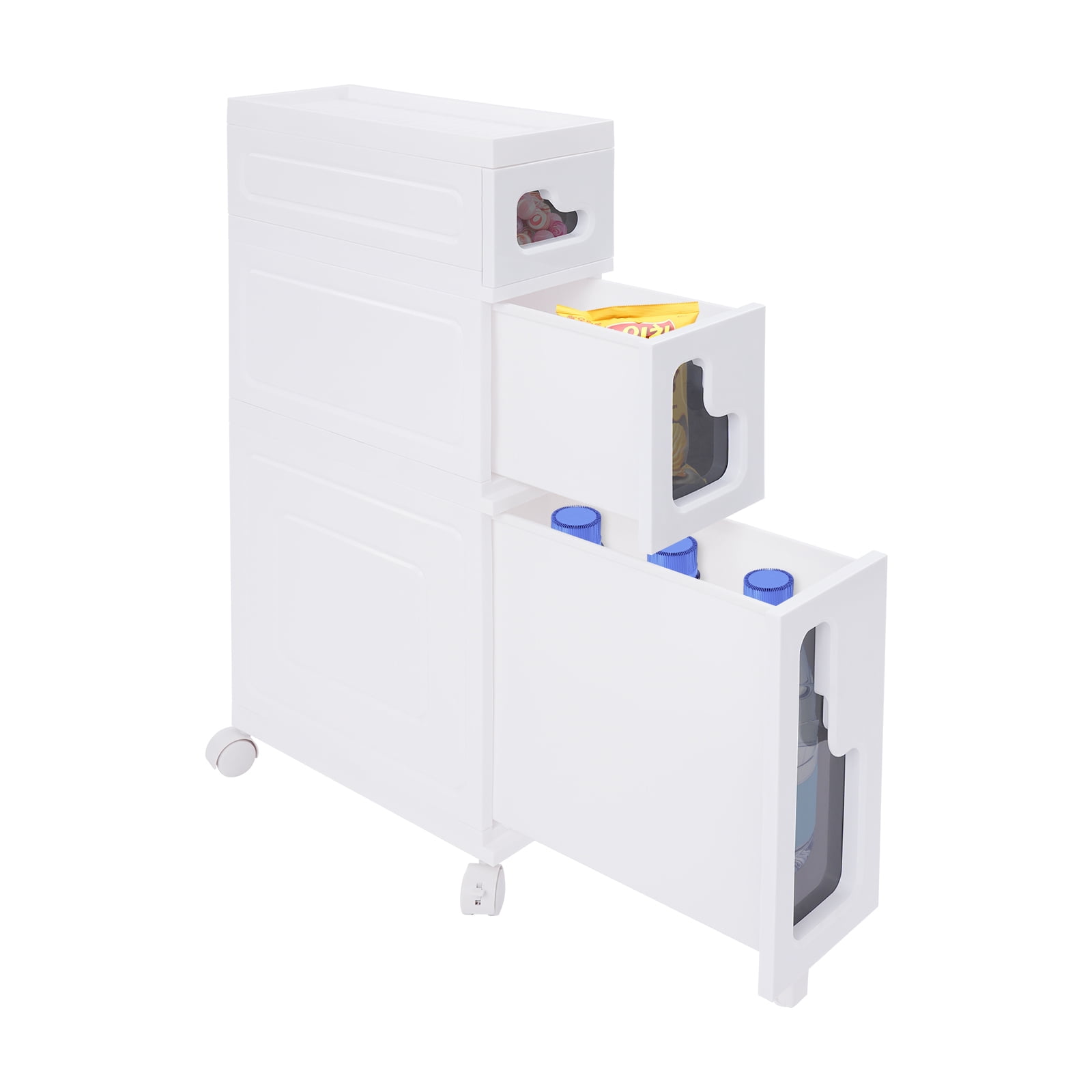 3-Tier Small Bathroom Storage Cabinet Slim Toilet Paper Cabinet with L ...