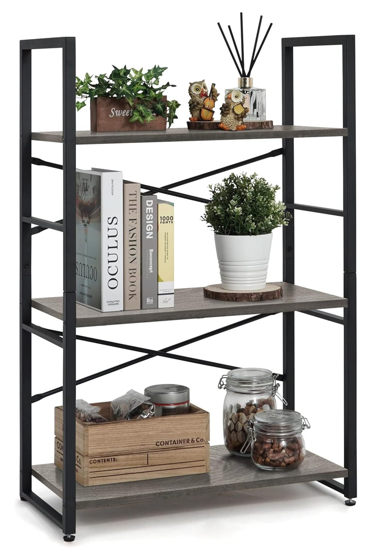 3 Tier Small Bookshelf, 24 Inch Width Free Standing Shelf, Bookcase ...