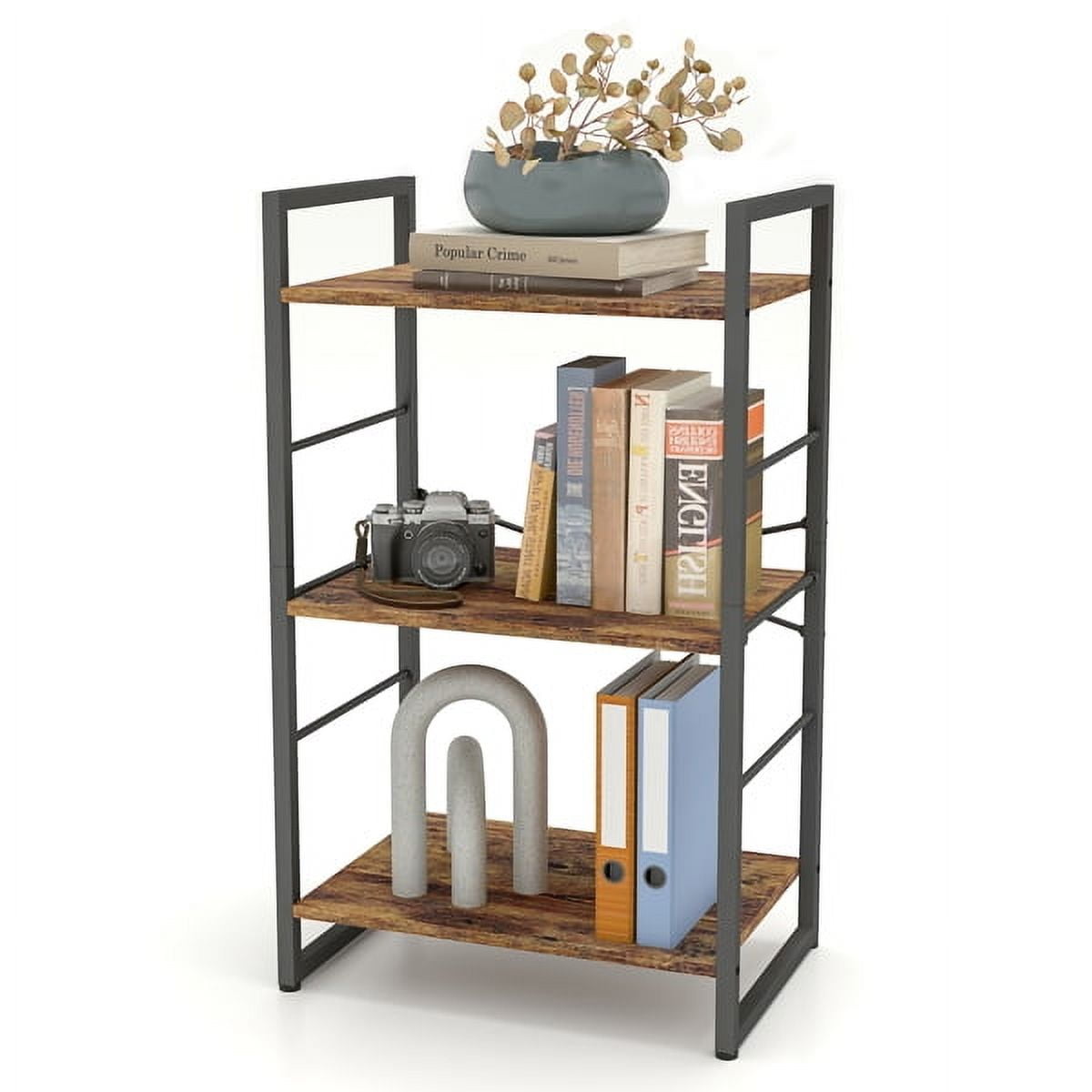 3-Tier Small Bookshelf, Metal Bookshelf for Study, Bedroom, Living Room ...