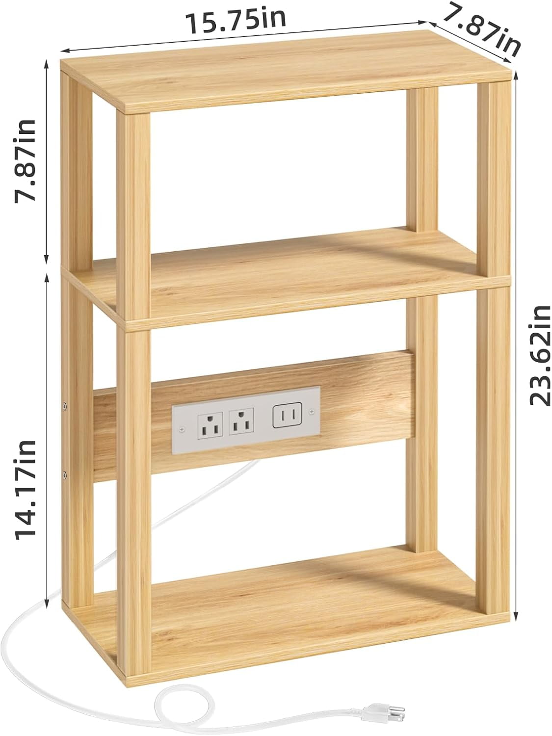 3 Tier Small Narrow Bamboo Side Table Set of 2 with Charging Station ...