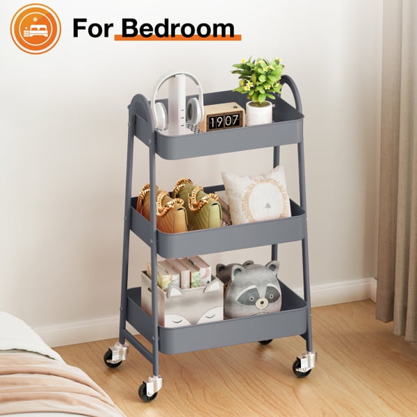 3 Tier Small Rolling Cart, Metal Utility Storage Organizer Kitchen ...