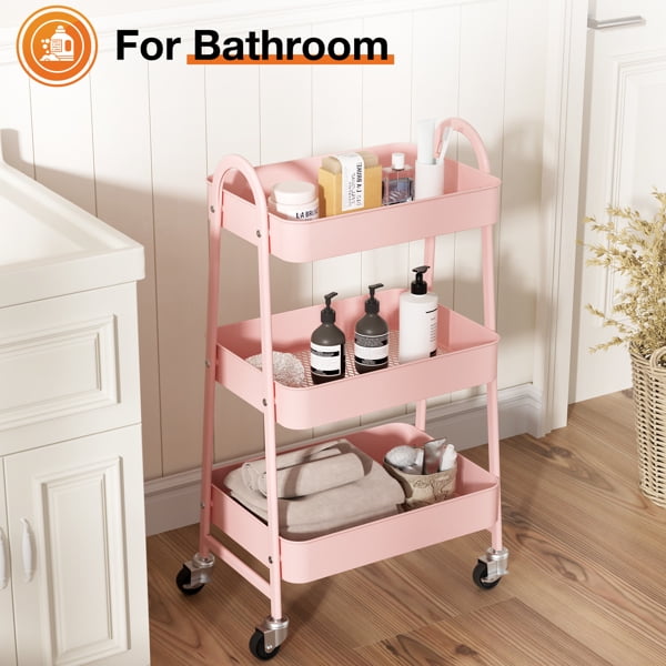 3 Tier Small Rolling Cart, Metal Utility Storage Organizer Kitchen ...