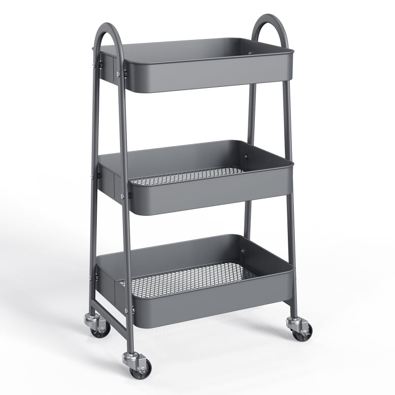 3 Tier Small Rolling Cart, Metal Utility Storage Organizer Kitchen ...