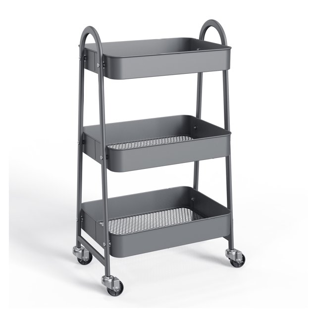 3 Tier Small Rolling Cart, Metal Utility Storage Organizer Kitchen ...