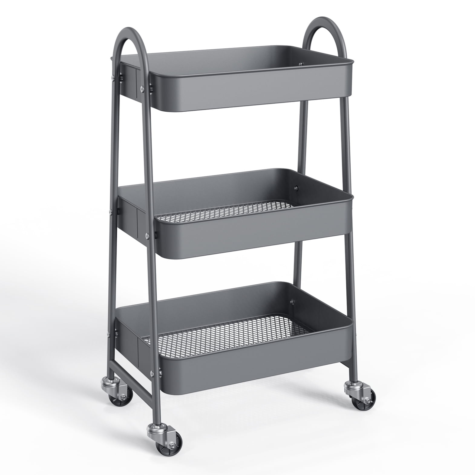 3 Tier Small Rolling Cart, Utility Metal Storage Organizer with 360 ...