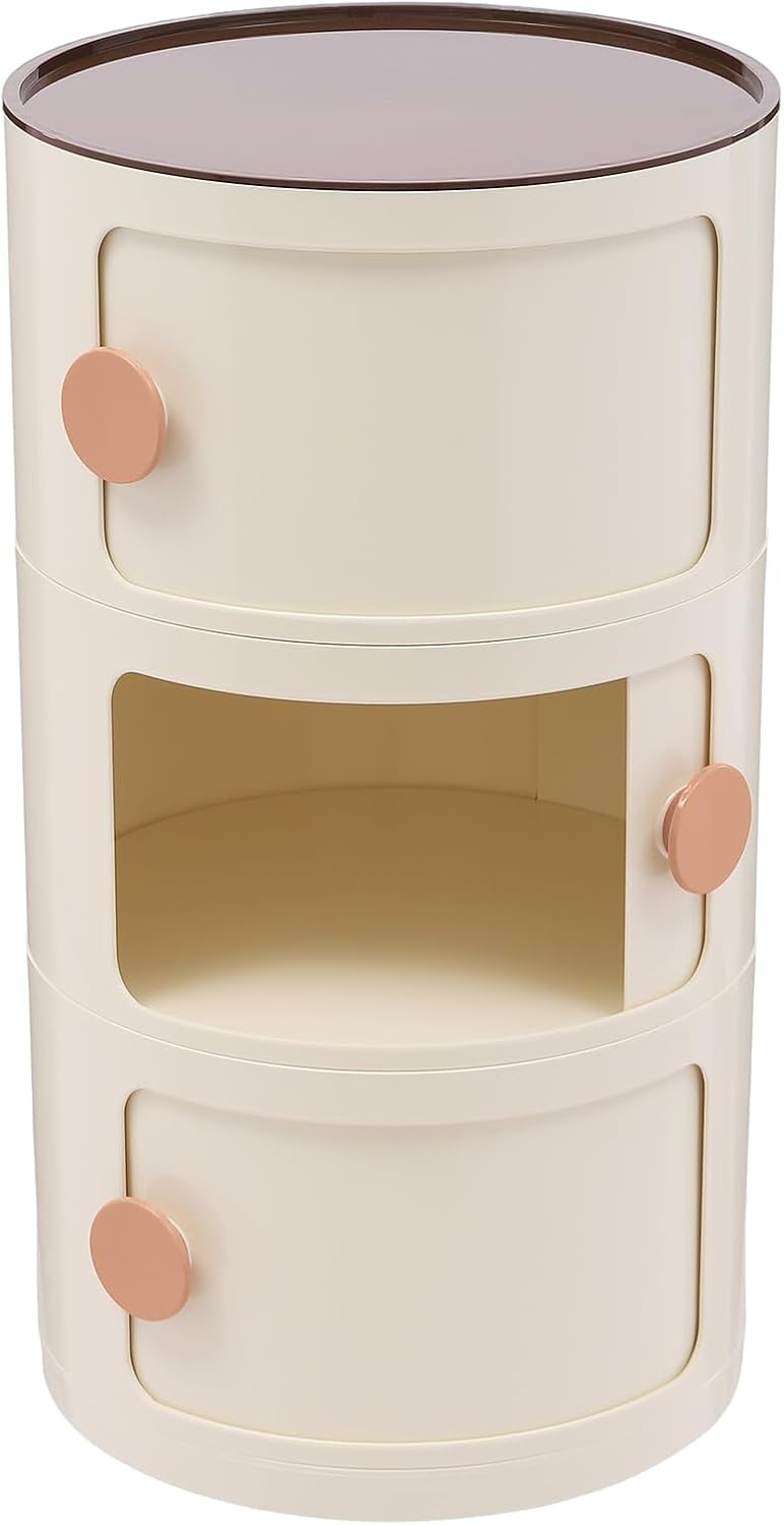 3 Tier Small Round Nightstand Modern Style Side Table with Drawers ...