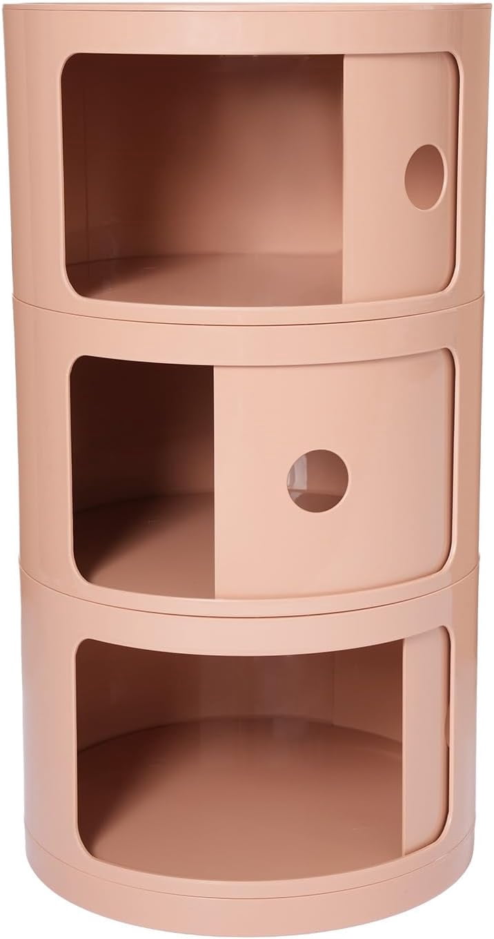 3 Tier Small Round Nightstand Modern Style Side Table with Drawers ...