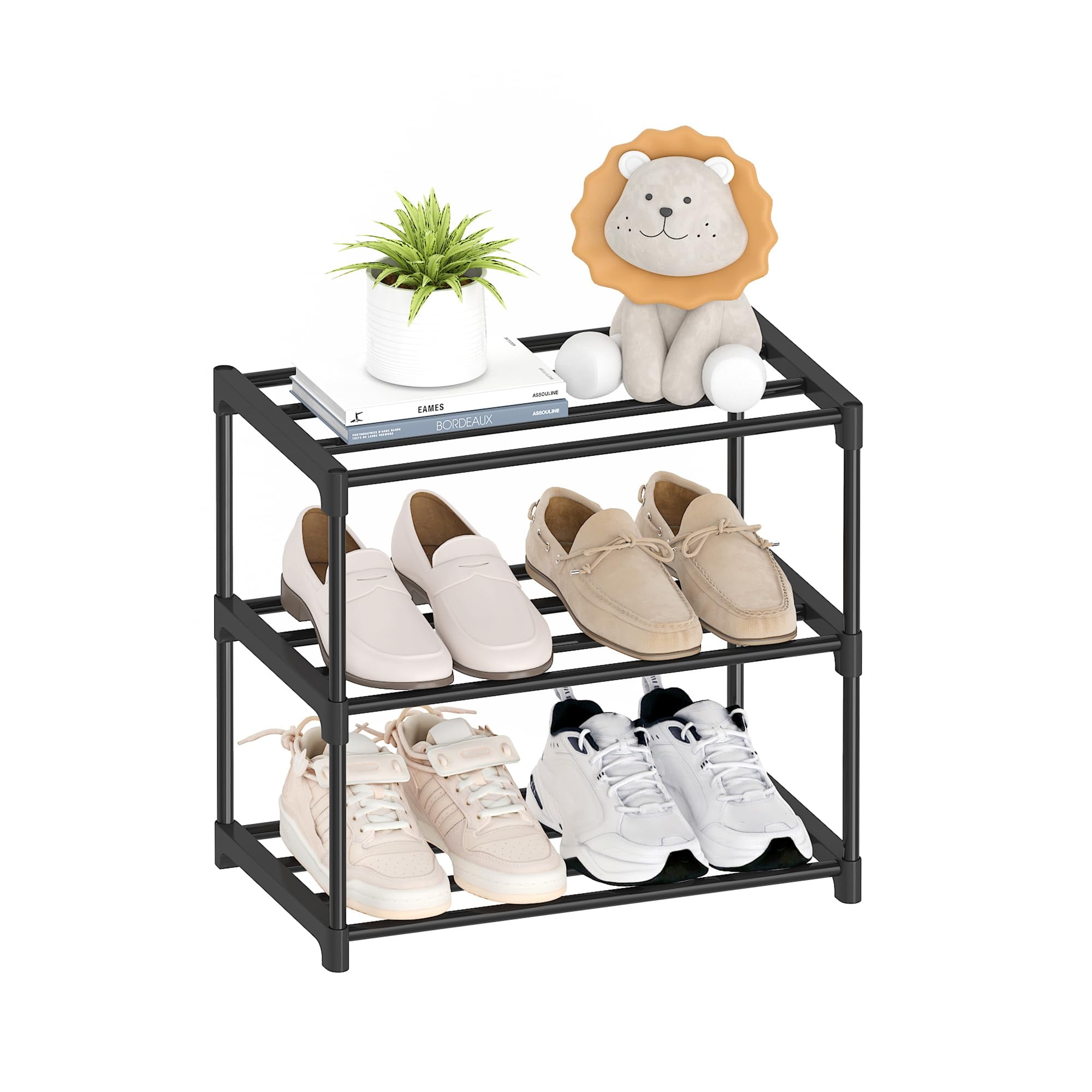Stackable 3 Tier Shoe Rack, Slim Vertical Shoe Shelf for Small Spaces ...