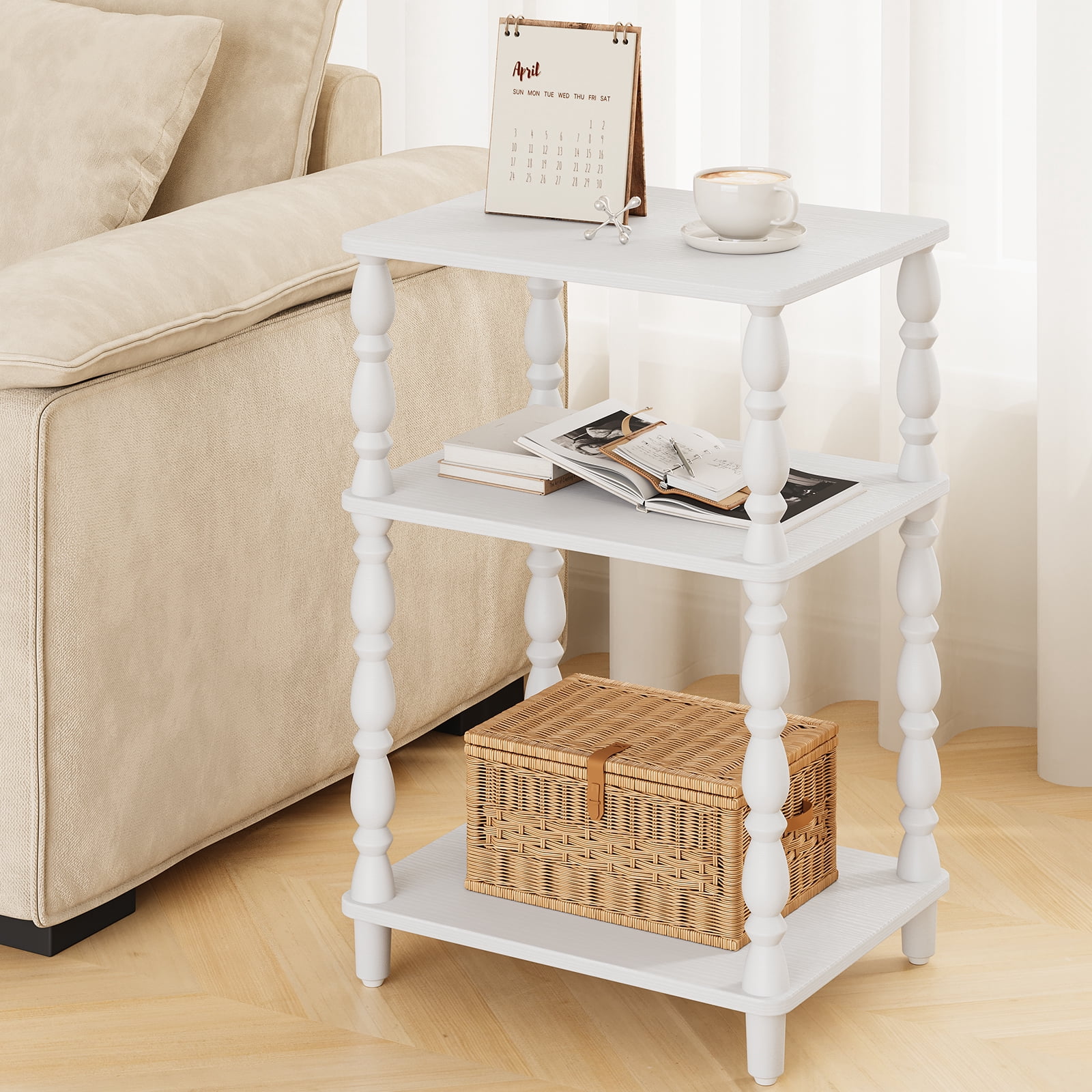 Small Side Table with 3-Tier Shelf, Wood End Table for Living Room ...