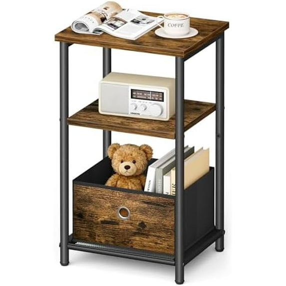 3 Tier Small Side Table with Storage Basket, Living Room End Tables for ...