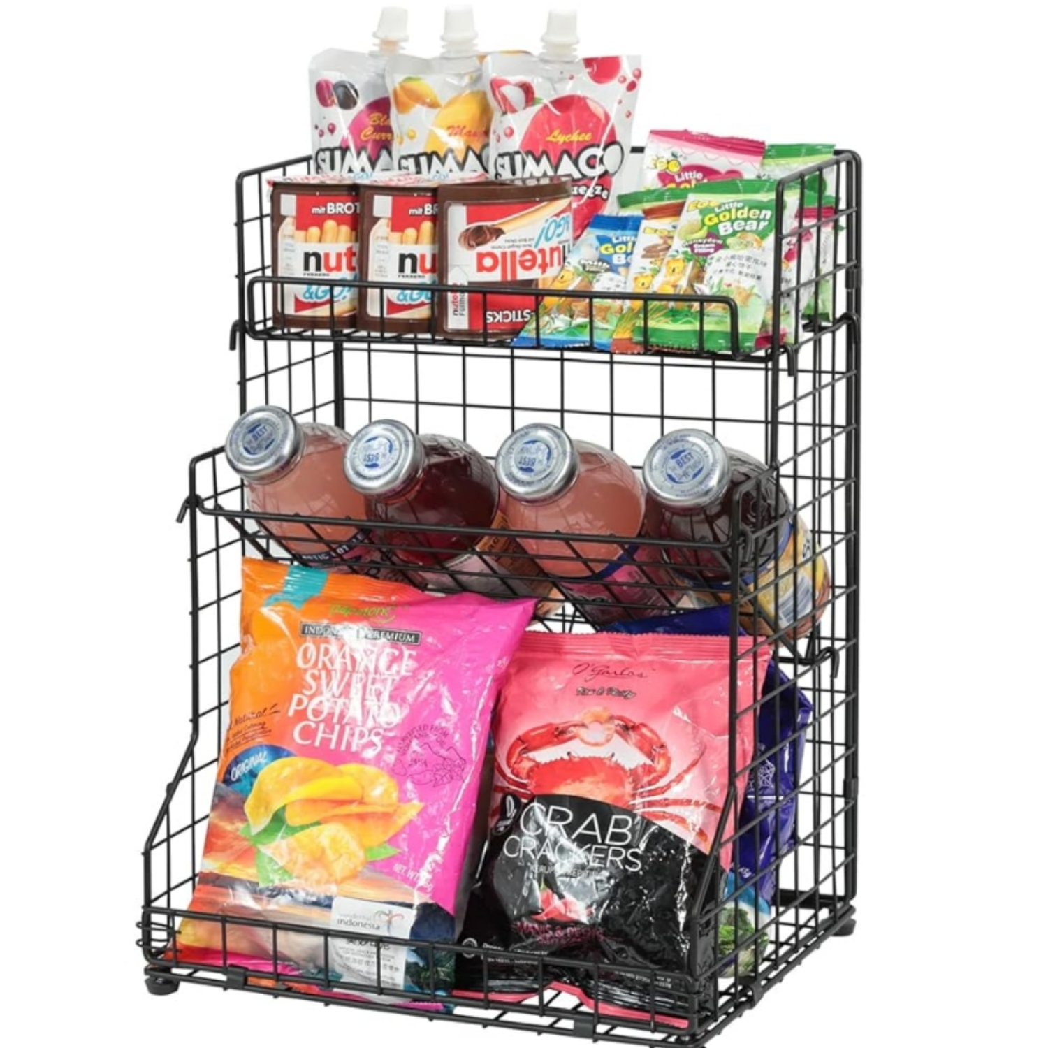 3-Tier Snack Organizer Rack Bins with Adjustable Tilting Design for ...