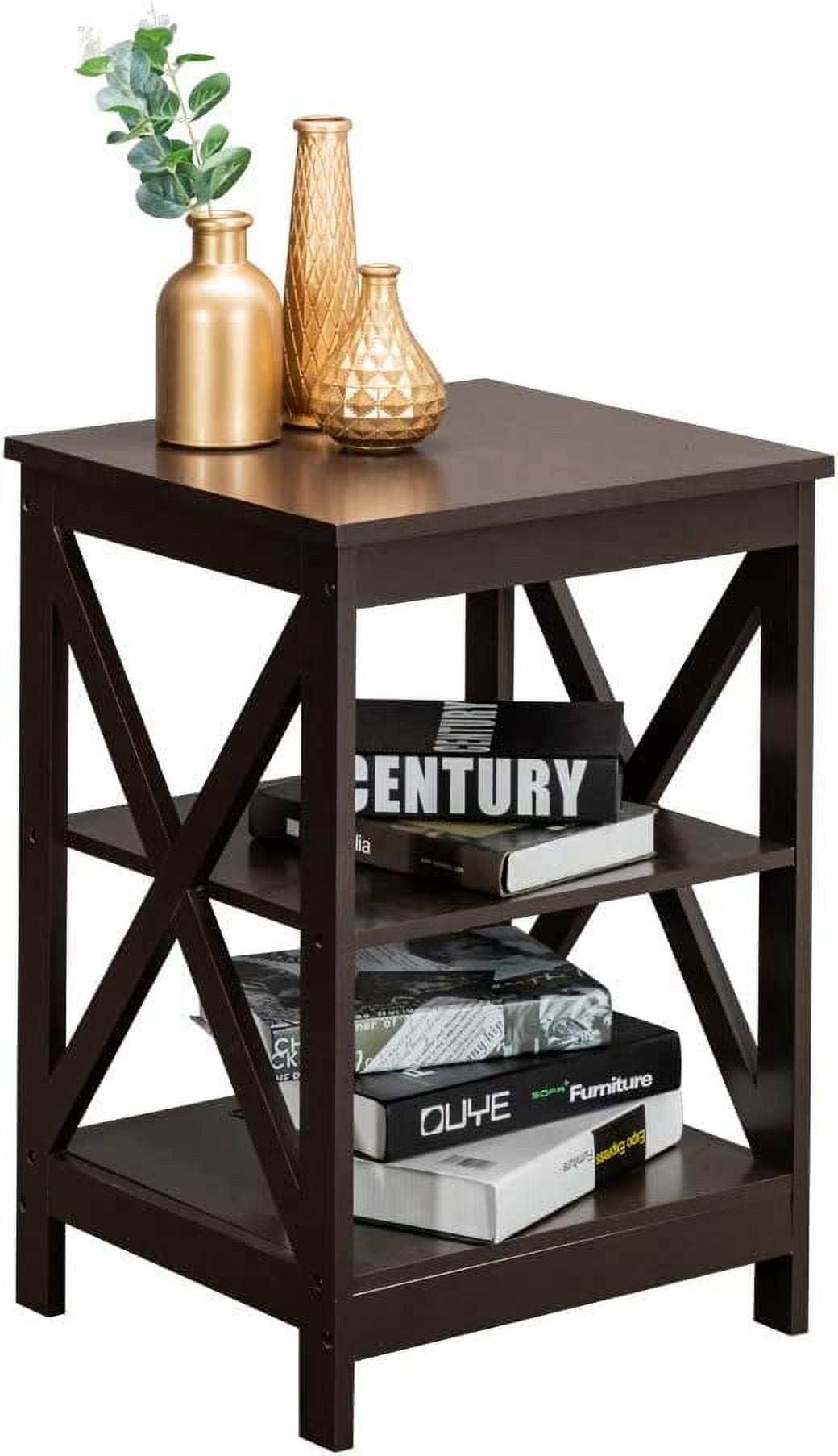 3 Tier Sofa Side End Table with Shelf, Wooden X-Design Chair Side Table ...
