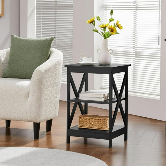 3 Tier Sofa Side End Table with Shelf, X Shape Chair Side Coffee Snack ...
