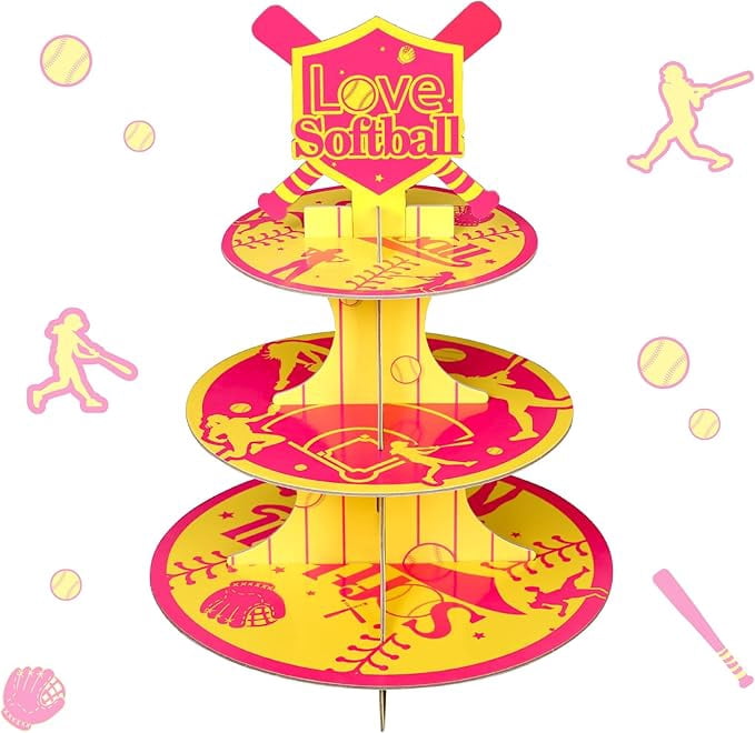 3 Tier Softball Birthday Decorations - Softball Cupcake Stand, Sport ...