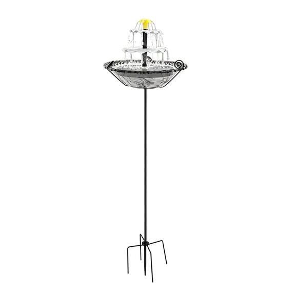 3-Tier Solar Bird Bath Fountain, Glass Bowl Bird Feeder with Metal ...