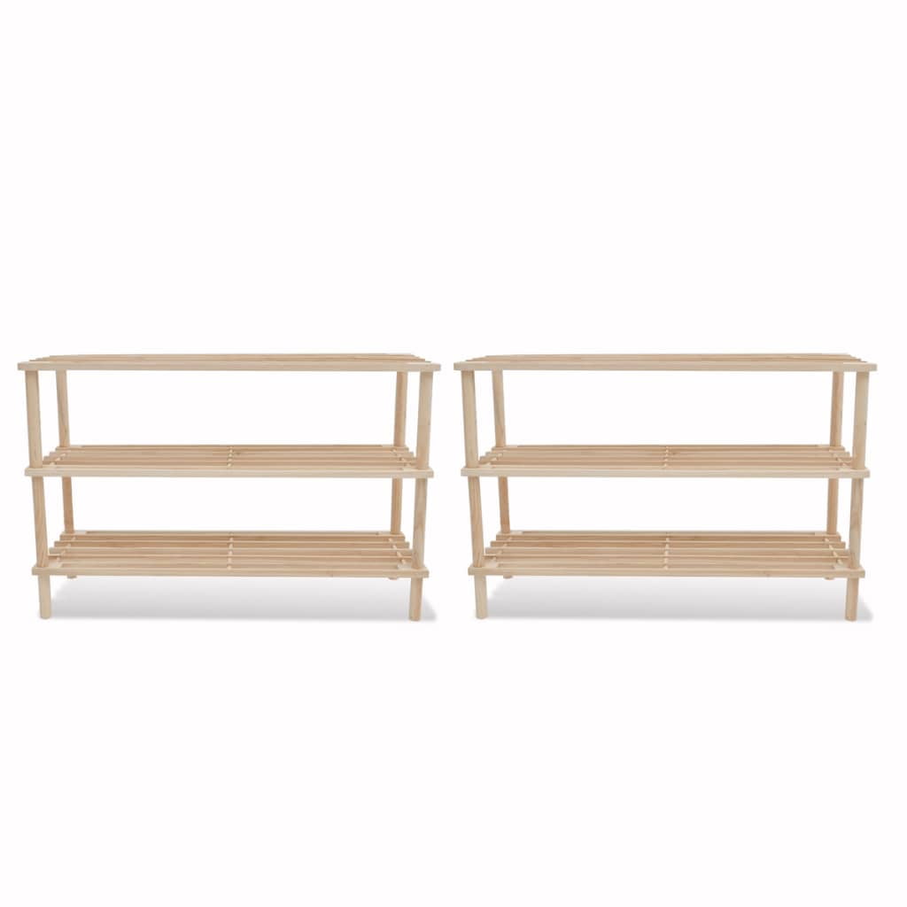 3-Tier Solid Fir Wood Shoe Rack Set of 2 - Sturdy, Space-Saving, Easy ...