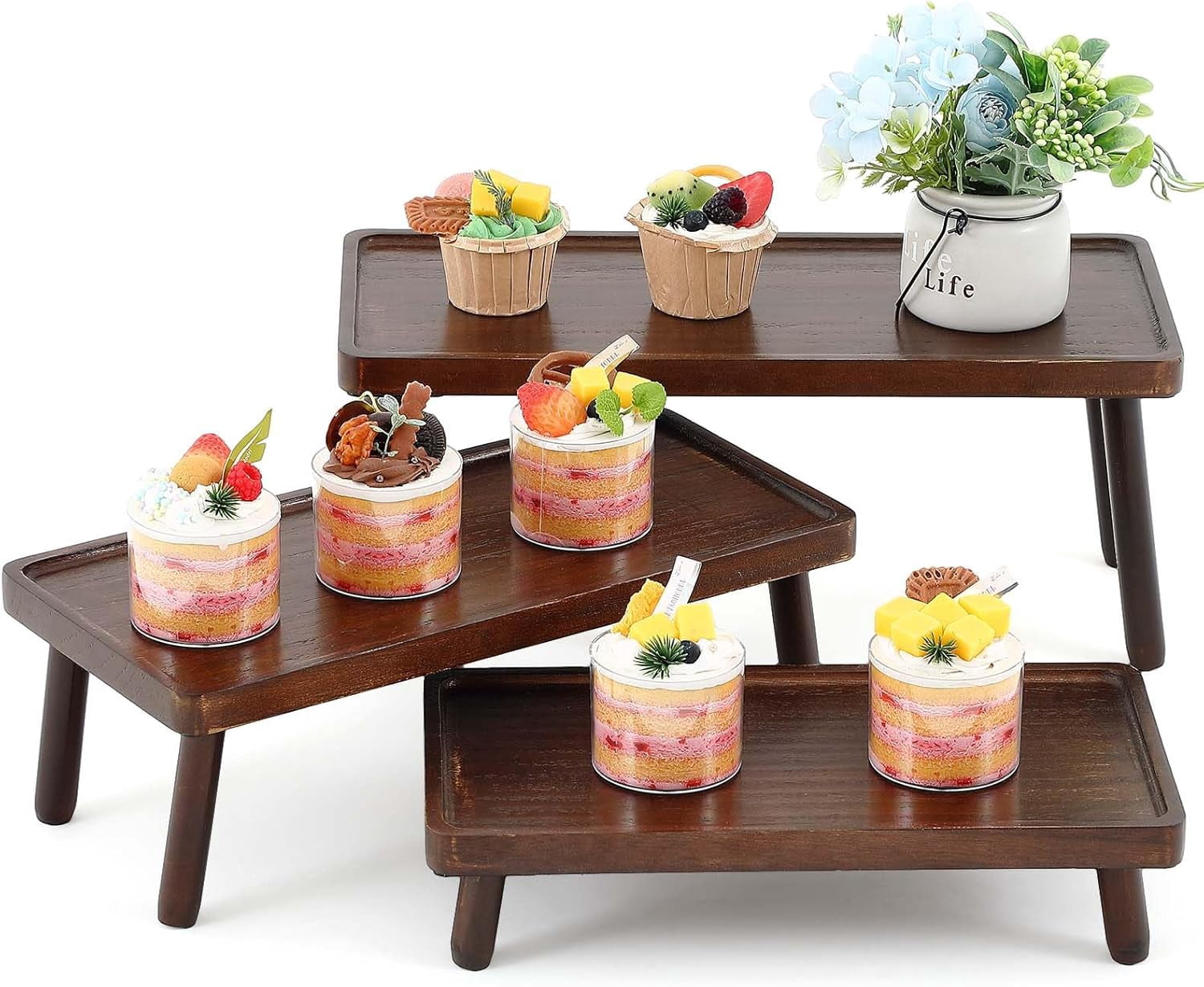 3 Tier Solid Wood Dessert Display Risers 3 Tier Cupcake Stand Buffet ...