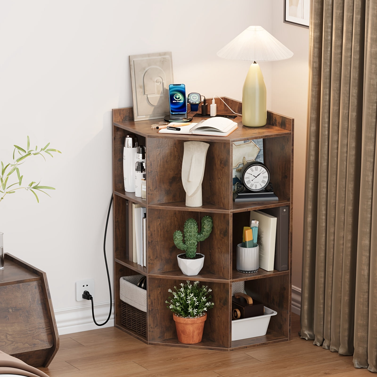 3-Tier Space-Saving Corner Bookcase with 9 Cubbies - /LDF Corner ...