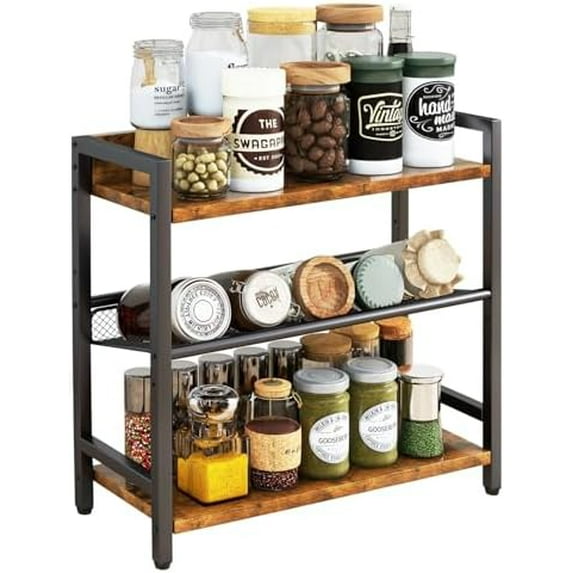 3-Tier Spice Rack Industrial Counter Shelf Desktop Storage Organizer ...