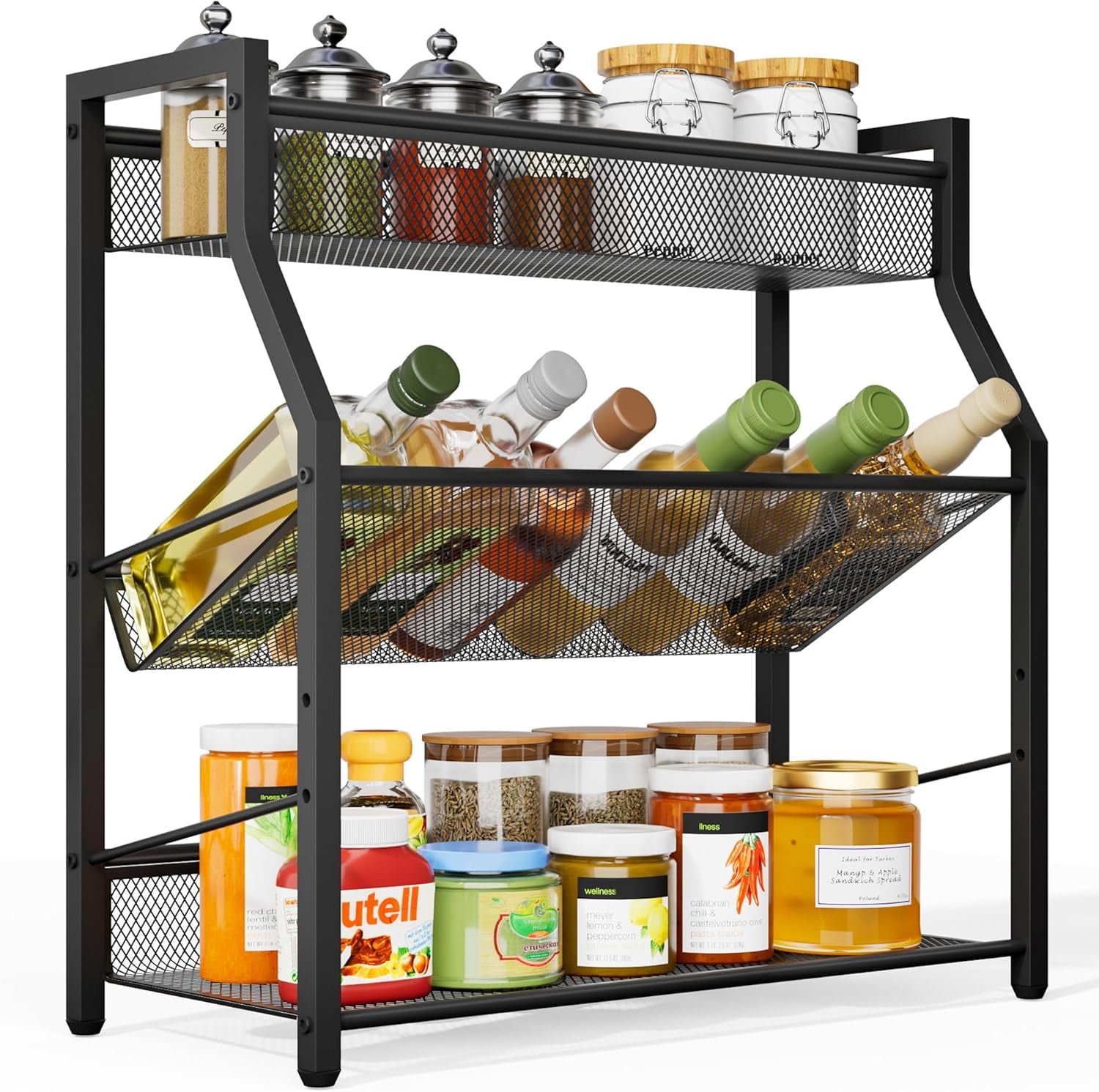 3 Tier Spice Rack, Kitchen Storage Organizer Shelf for Countertop ...