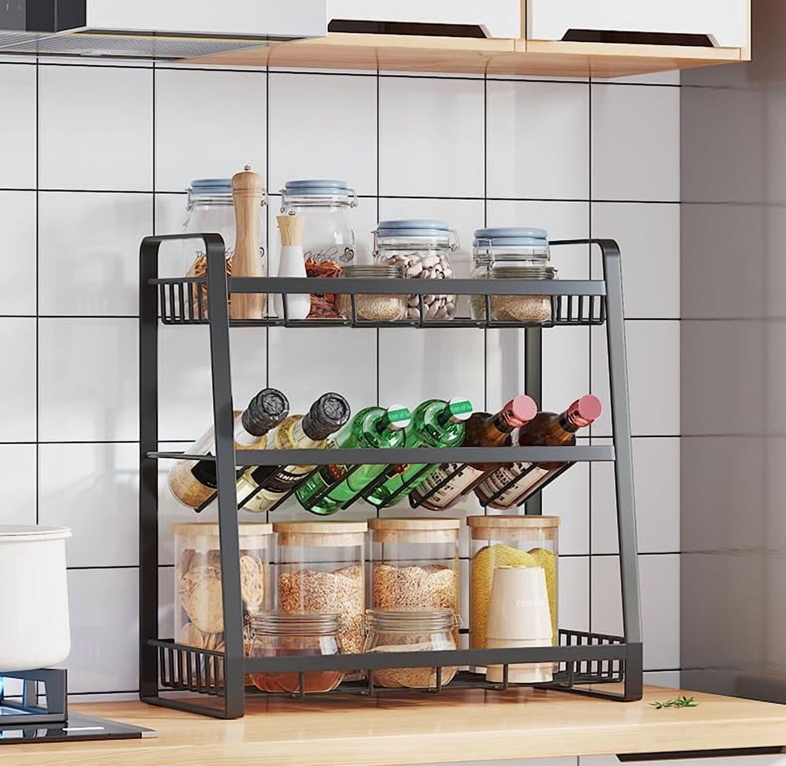 3 Tier Spice Rack Organizer, Metal Standing Kitchen Storage Organizer ...