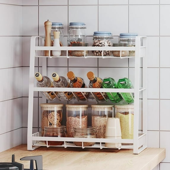 3 Tier Spice Rack Organizer, Metal Standing Kitchen Storage Organizer ...
