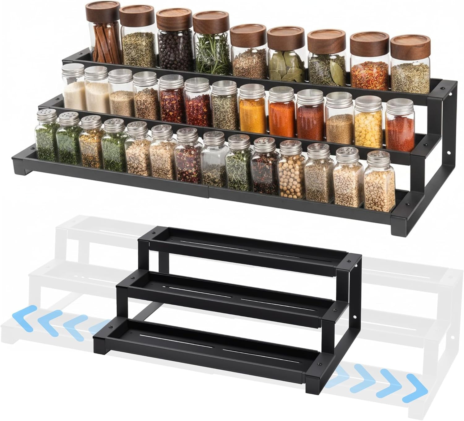 3-Tier Spice Rack Orizer for Kitchen Cabinet or Pantry, 16"-29 ...