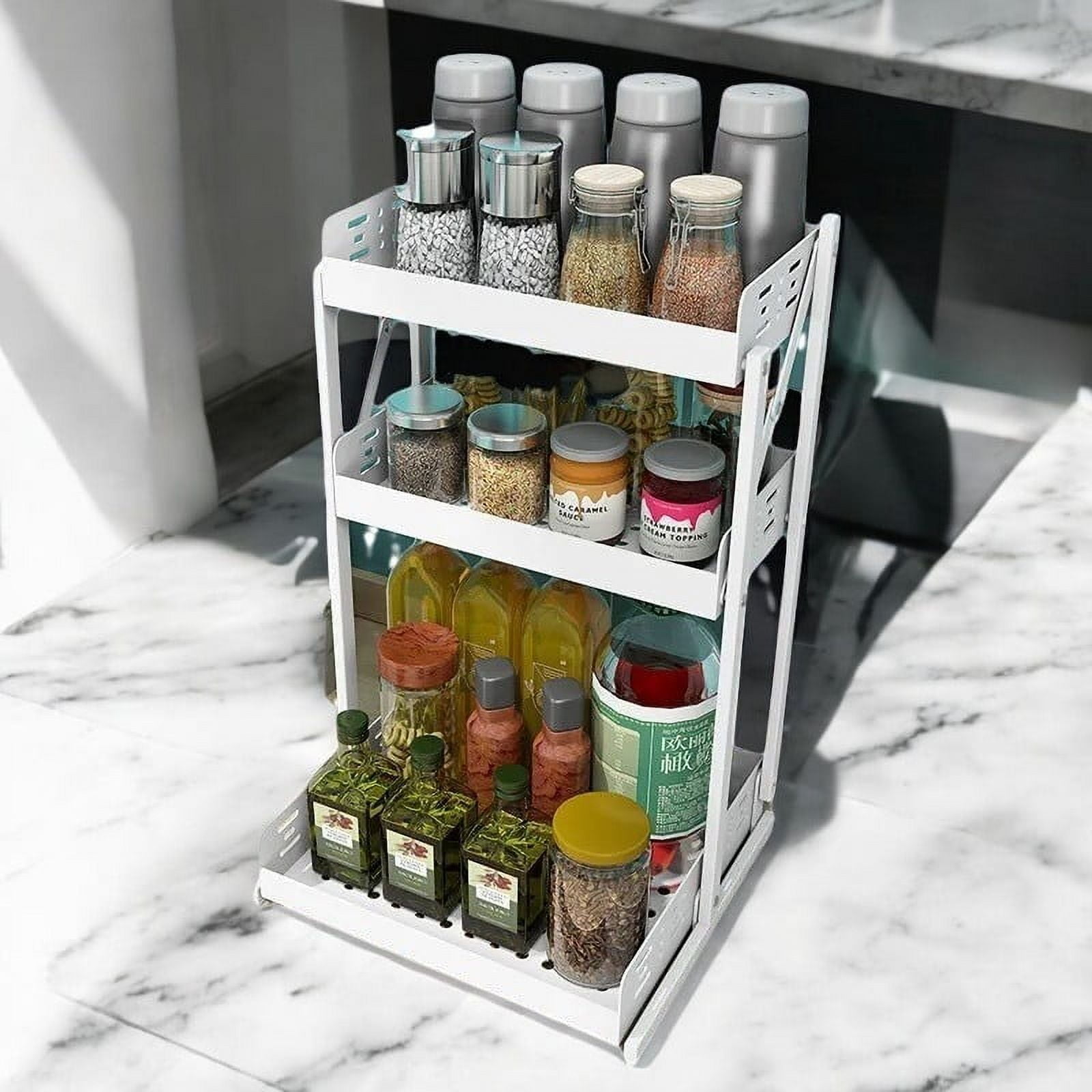 3 Tier Spice Rack for Countertop, Metal Standing Kitchen Storage ...