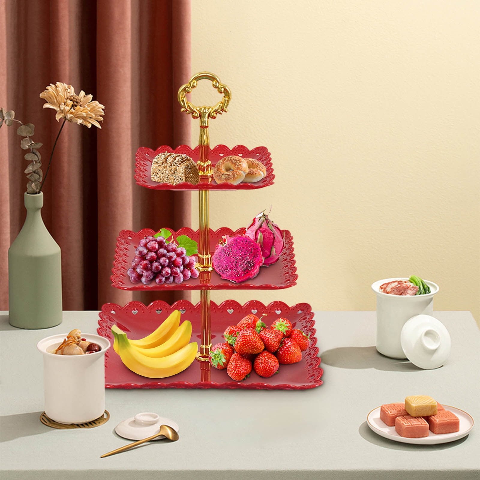 3 Tier Square Cupcake Stand,Tiered Serving Cake Stand,Decorative ...