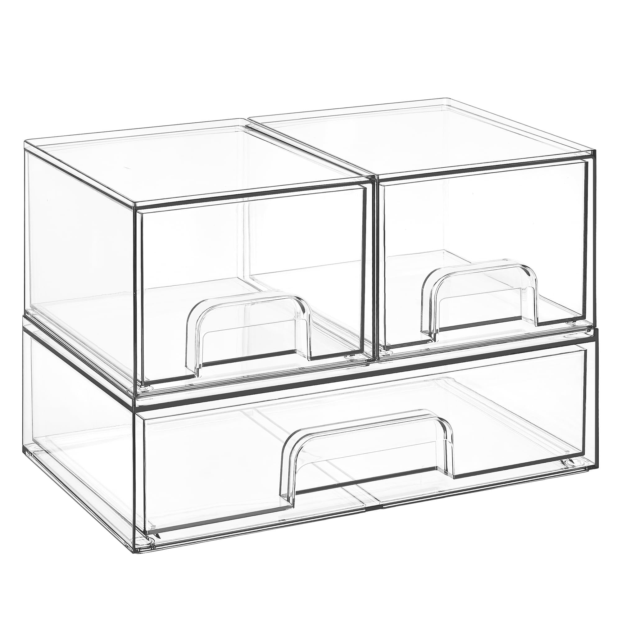 3-Tier Stackable Acrylic Drawers for Makeup Storage, Clear Plastic ...