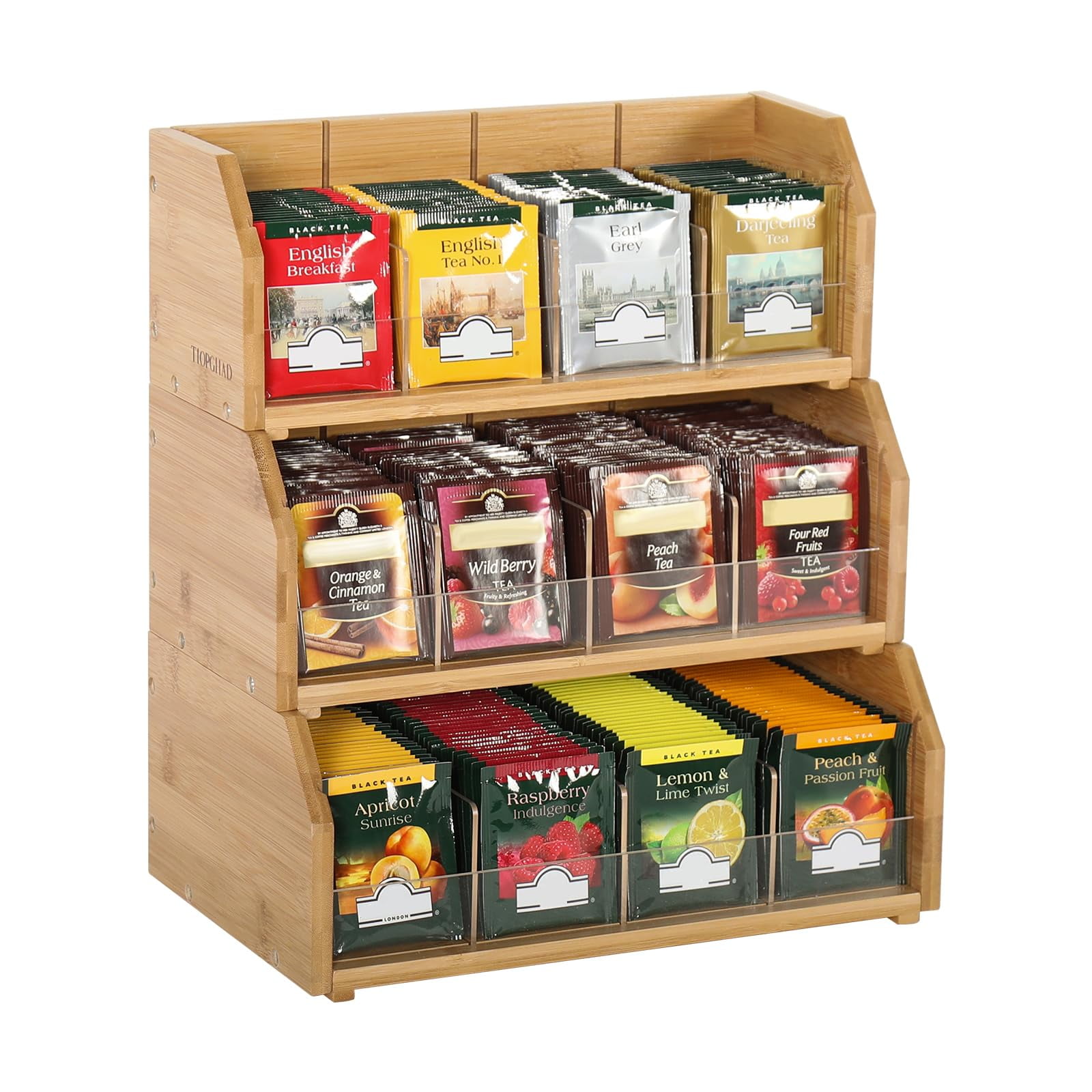 3 Tier Stackable Bamboo Tea Bag Organizer Storage Box for Tea Bags ...
