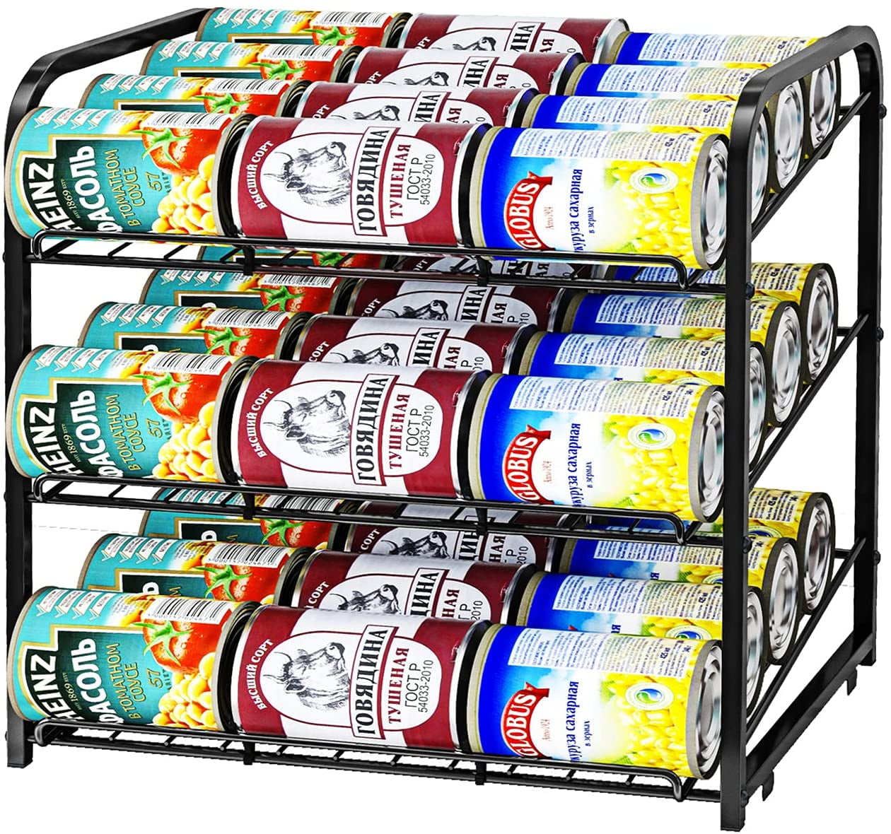 3-Tier Stackable Can Rack Organizer, Black Kitchen Can Storage for 36 ...