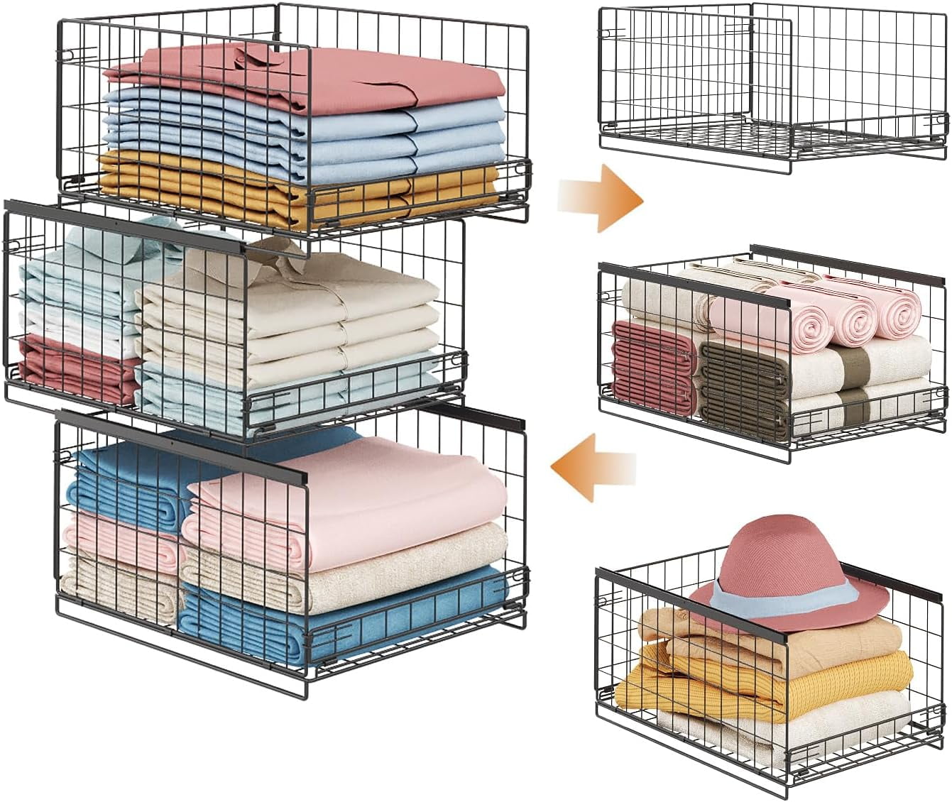 3-Tier Stackable Closet Organizers and Drawer Storage Shelves - Sliding ...