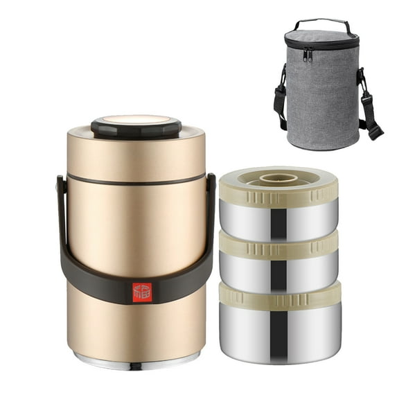 3-Tier Stackable Insulated Food Jar ,2.3L Bento Lunch Box, Stainless ...