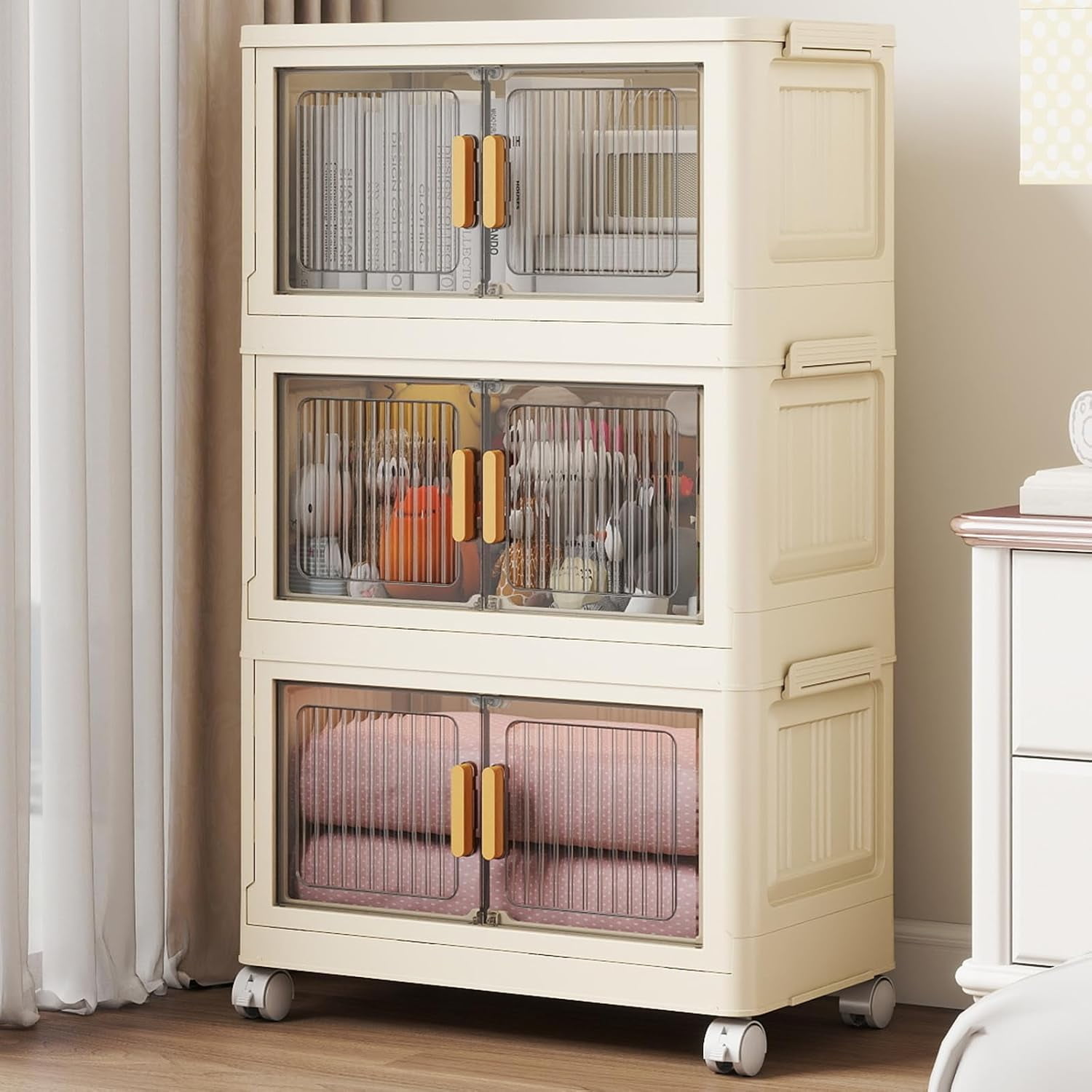 3 Tier Stackable Plastic Storage Bins with Lids 28QT, Collapsible ...