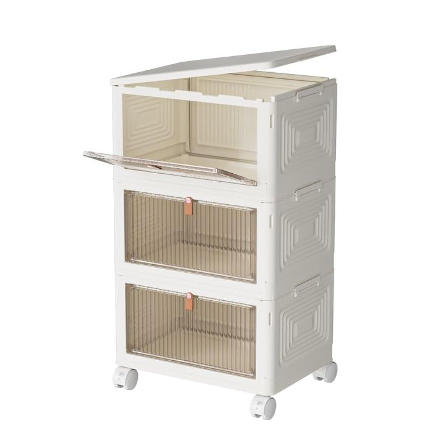 3 Tier Stackable Plastic Storage,Bins with Lid and Wheels,Foldable ...