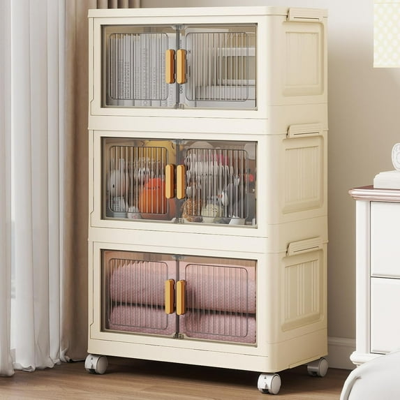 3 Tier Stackable Plastic Storage Bins with Lids 58QT, Collapsible ...