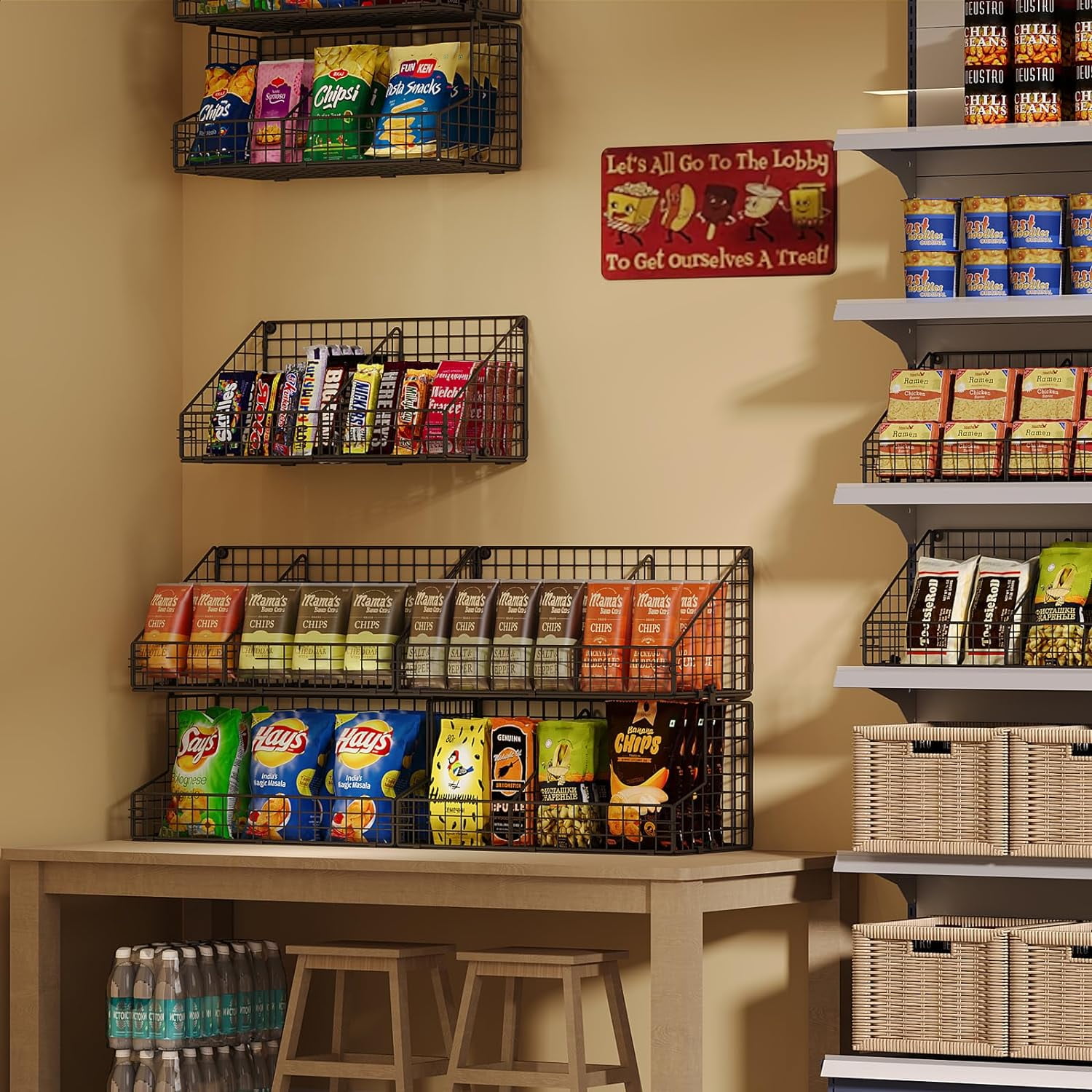 3 Tier Stackable Snack Organizer with Dividers - Wall Mounted Wire ...