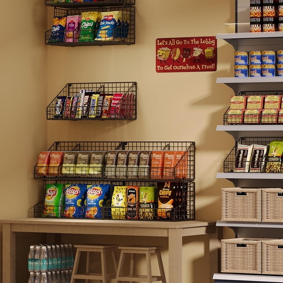 3 Tier Stackable Snack Organizer with Dividers - Wall Mounted Wire ...