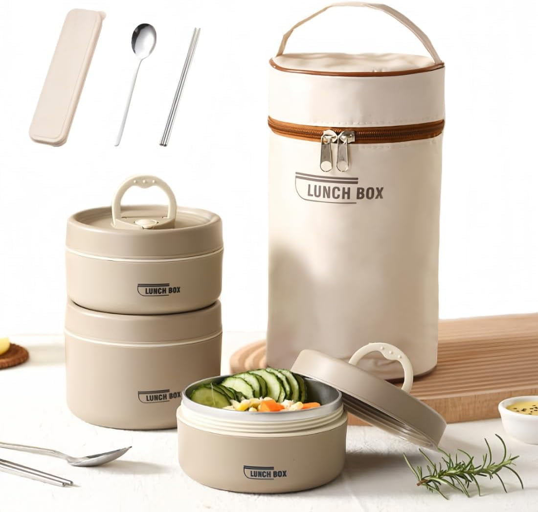 3-Tier Stackable Stainless Steel Insulated Lunch Container Set with ...