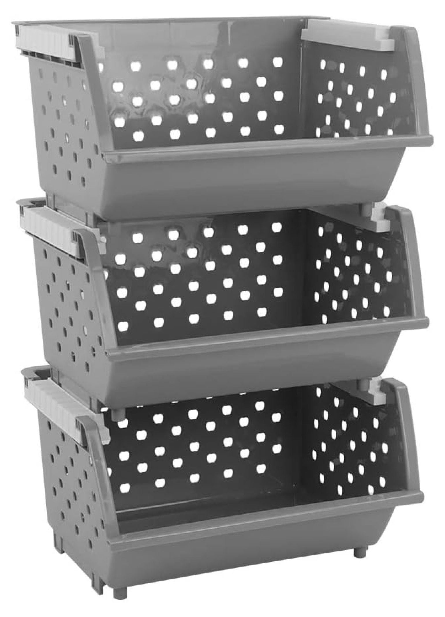 3 Tier Stackable Storage Baskets, Plastic Stacking Open Front Storage ...