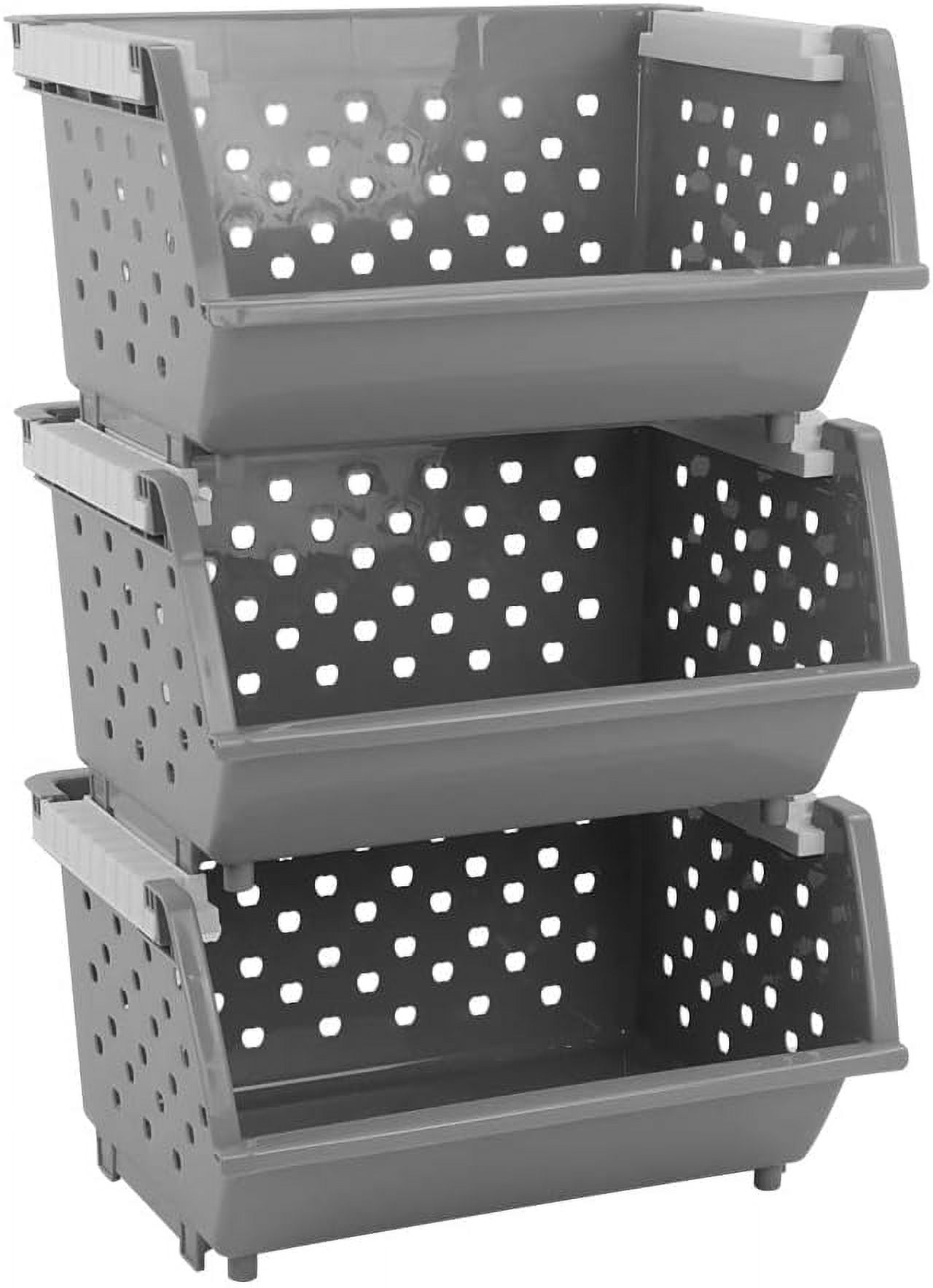3 Tier Stackable Storage Baskets, Plastic Stacking Open Front Storage ...