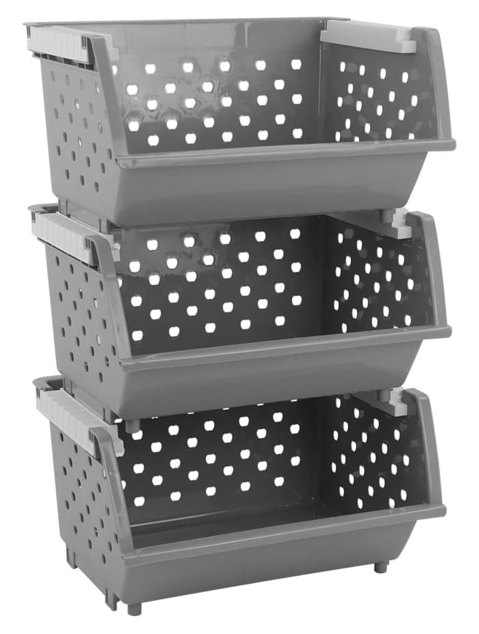 3 Tier Stackable Storage Baskets, Plastic Stacking Open Front Storage ...
