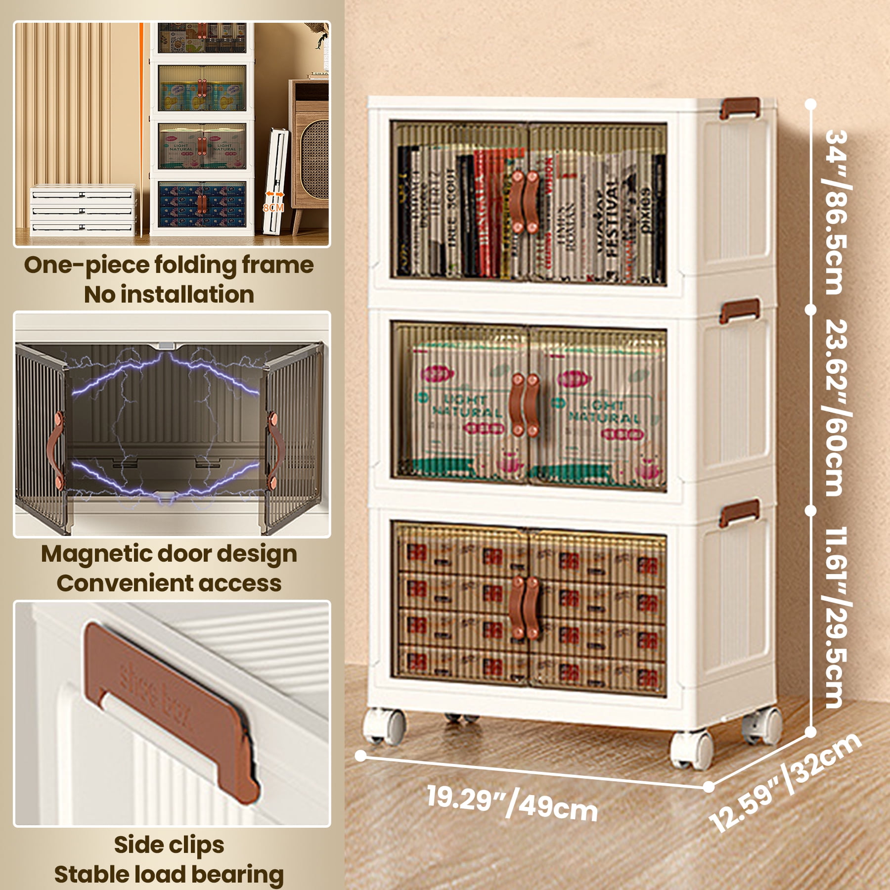 3-Tier Stackable Storage Bin with Lid, Folding Storage Bin with ...