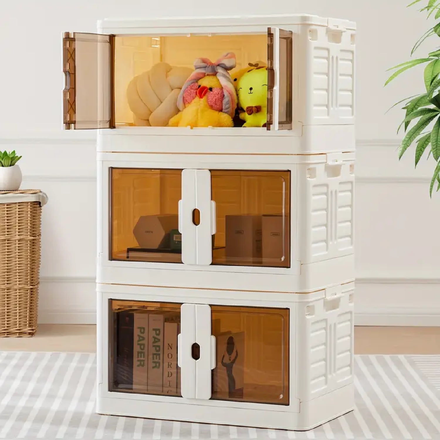 3-Tier Stackable Storage Bins with Lids – 240 QT (60 Gal) Foldable ...