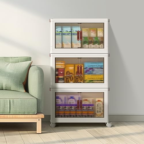 3-Tier Stackable Storage Bins with Lids & Open Front Design, Foldable ...