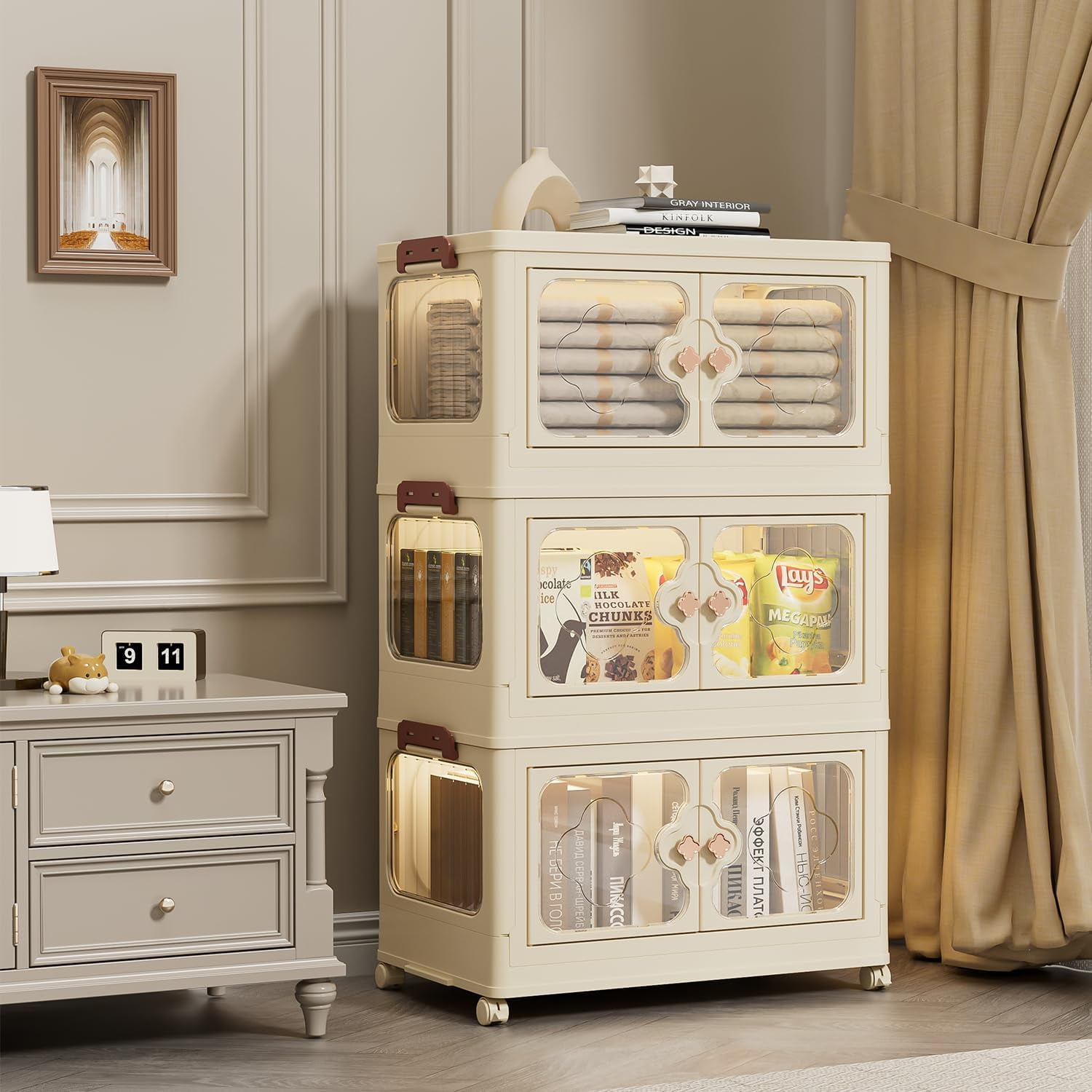 3 Tier Stackable Storage Bins Open Front, Plastic Cabinet Storage ...