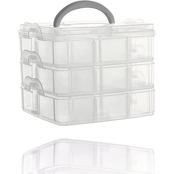 3-Tier Clear Plastic Box with Adjustable Dividers, Snap-Lock Lid, Multi ...