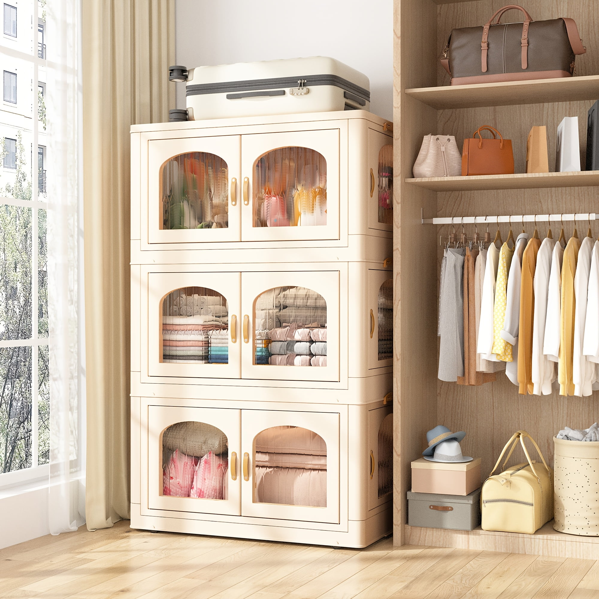 3-Tier Stackable Storage Chests with Wheels & Lids - 32.4/75GAL ...