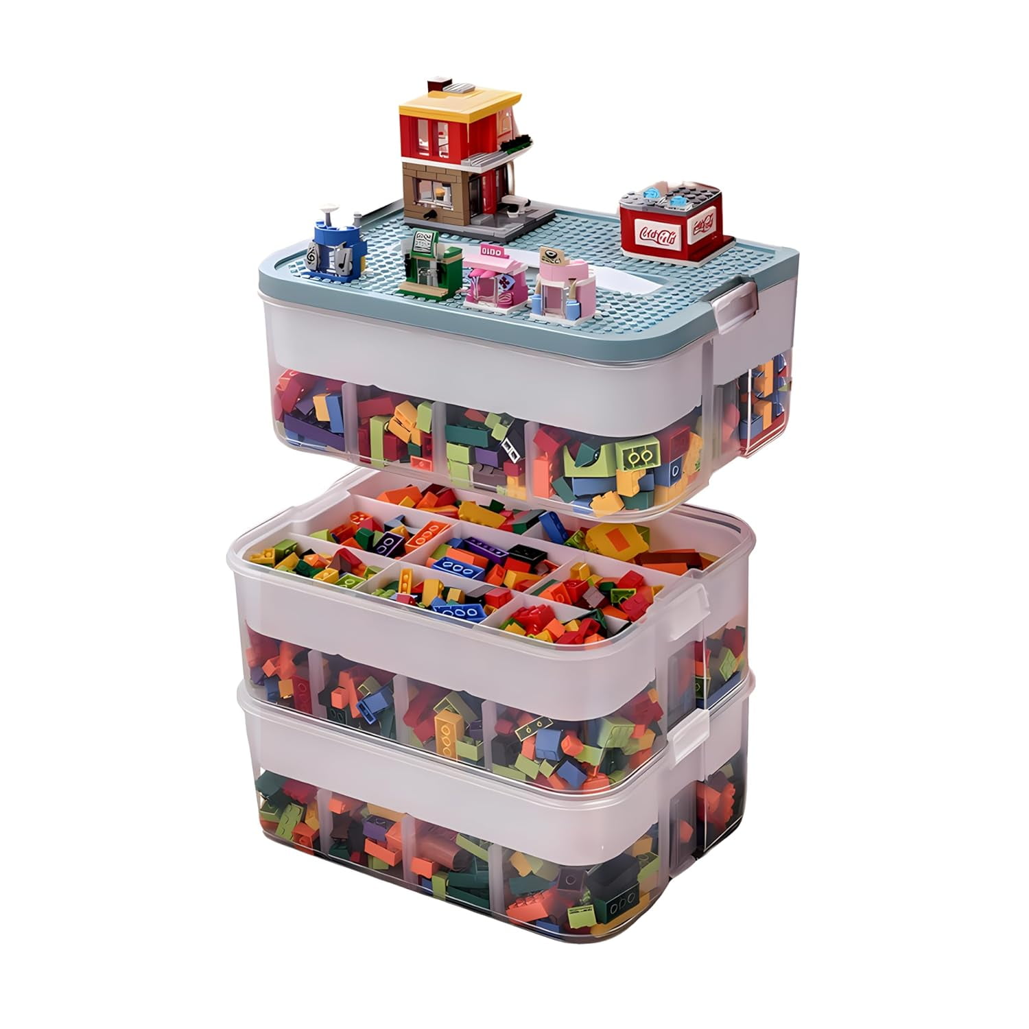 3-Tier Stackable Toy Storage Box with Lid Dividers, Kid Toy Blocks ...